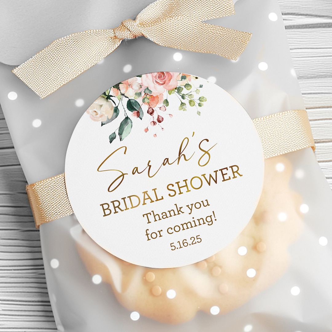 Bridal Shower Favor Stickers - Pink Flowers - Pink Floral and FAUX GOLD ...