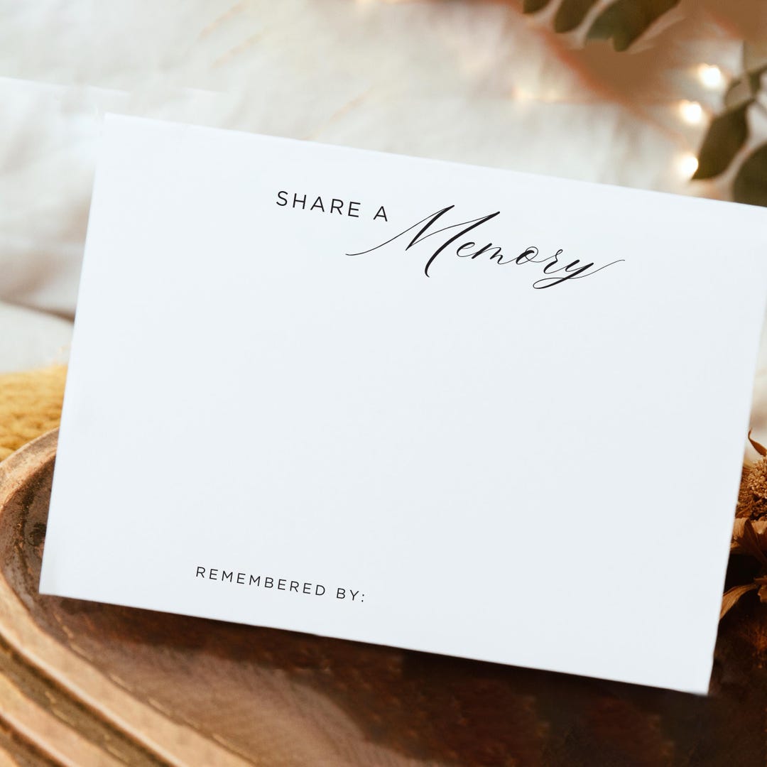 PRINTED Memory Card - Share a Memory Funeral Card - Celebration of Life ...