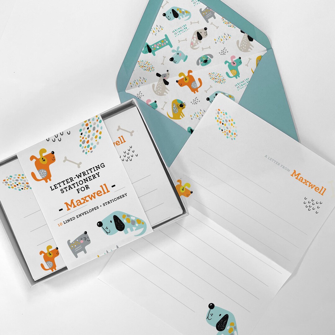 Kids Stationery Set - Kids Letter Writing Kit - Personalized Cute Dog ...