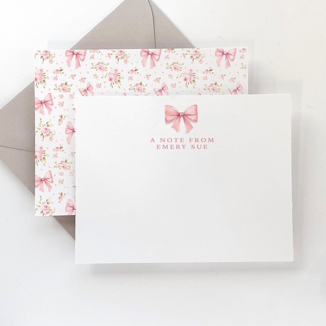 Coquette Stationery Set - Pink Bow and Rose Personalized Stationery ...