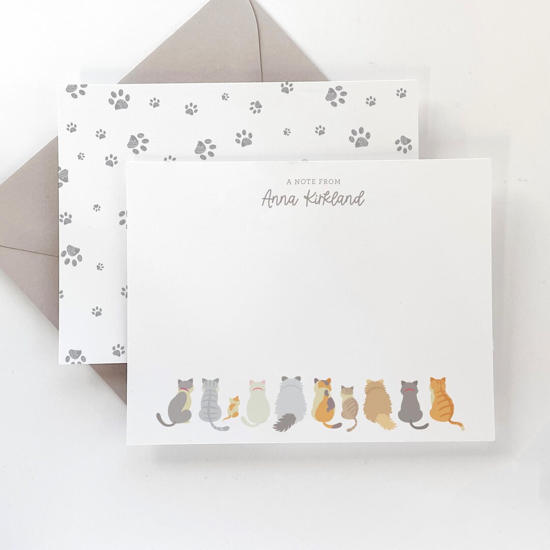 Cat Stationery - Personalized Cat Note Card Set - Cat Lover Stationery ...