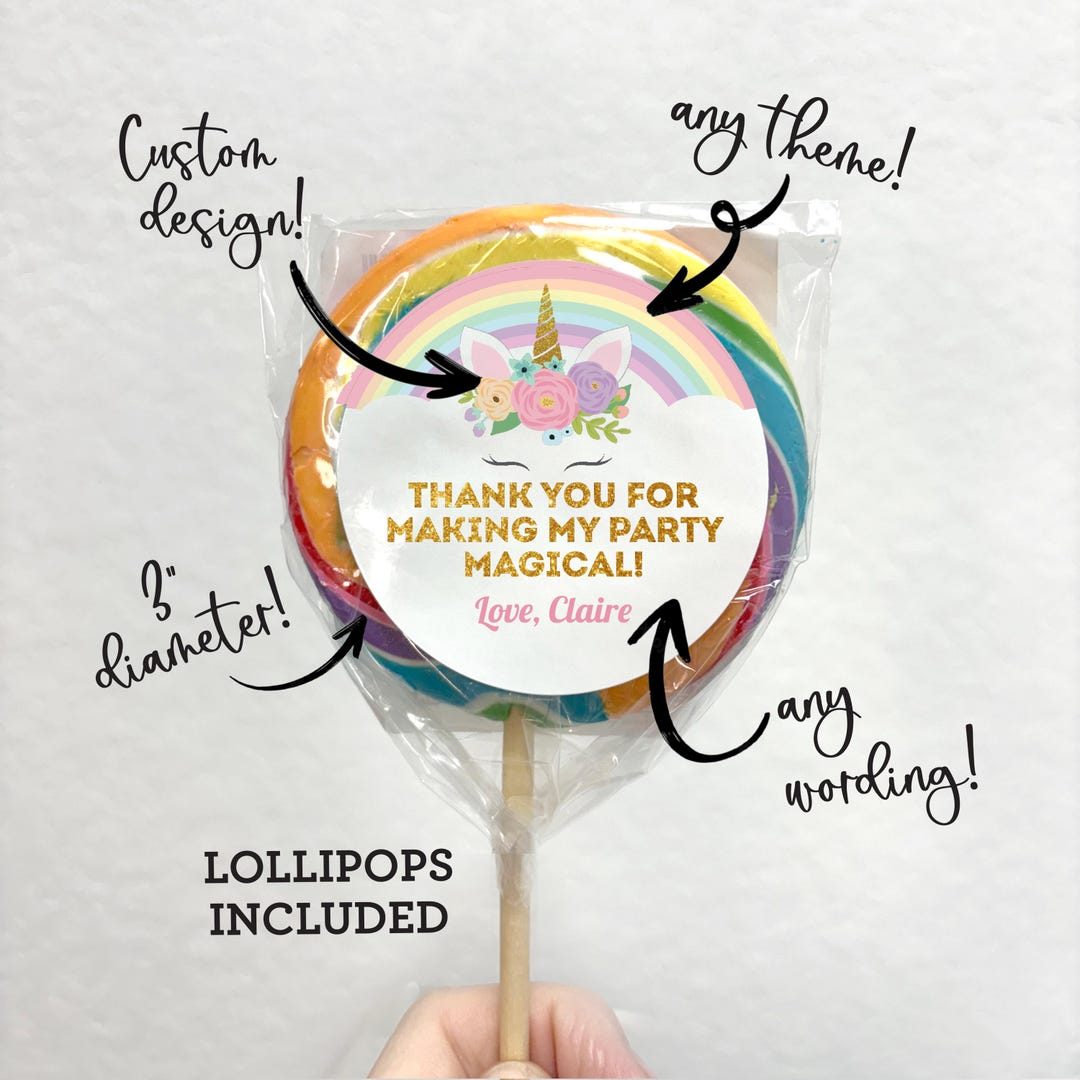 24 Lollipop Birthday Party Favor With Custom Sticker Design ...