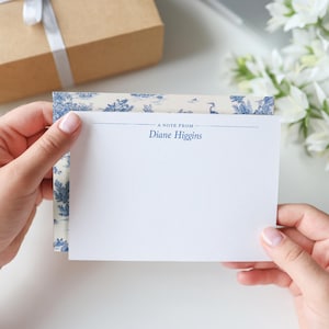 Personalized Stationery Set - Toile Note Card Set - Blue Toile Flat ...