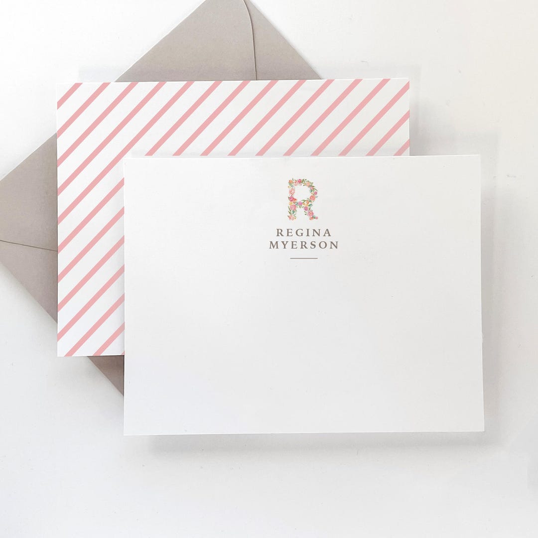 Personalized Stationery Set Classy Floral Initial Note Card Set ...