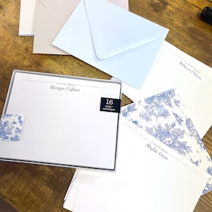 Personalized Stationery Set - Toile Note Card Set - Blue Toile Flat ...