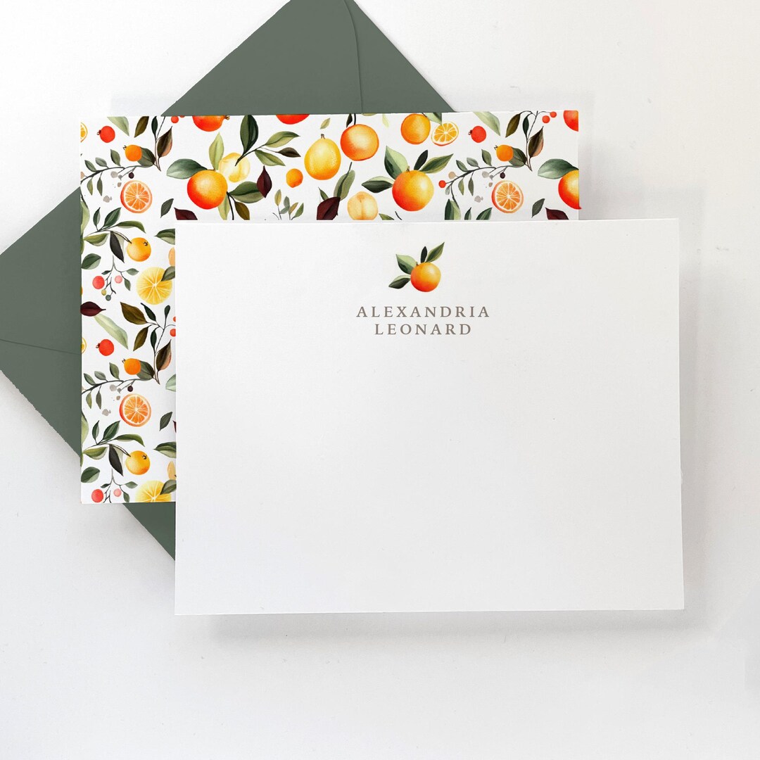 Personalized Stationery Set - Orange Note Card Set - Citrus Flat Note ...