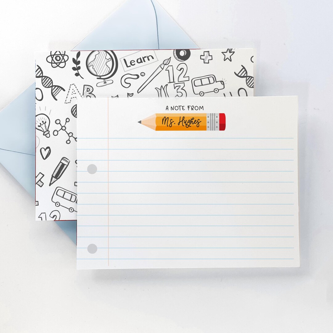 Stationery for Teacher - Personalized School Note Card Set - Two-sided ...