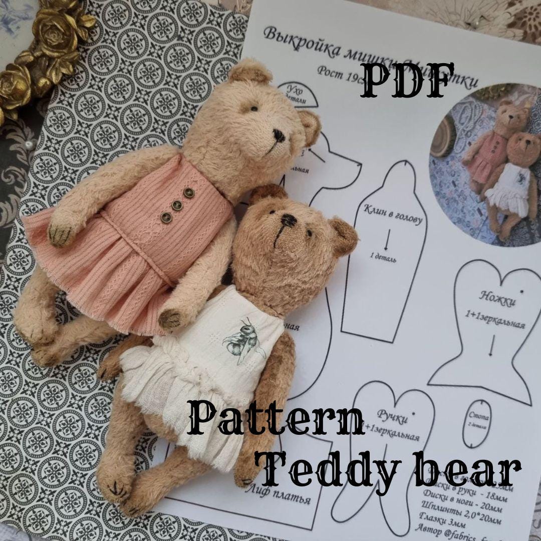 Pattern Teddy Bear 19 Cm PDF, Artist Teddy Bear OOAK Toy Sewing Pattern ...