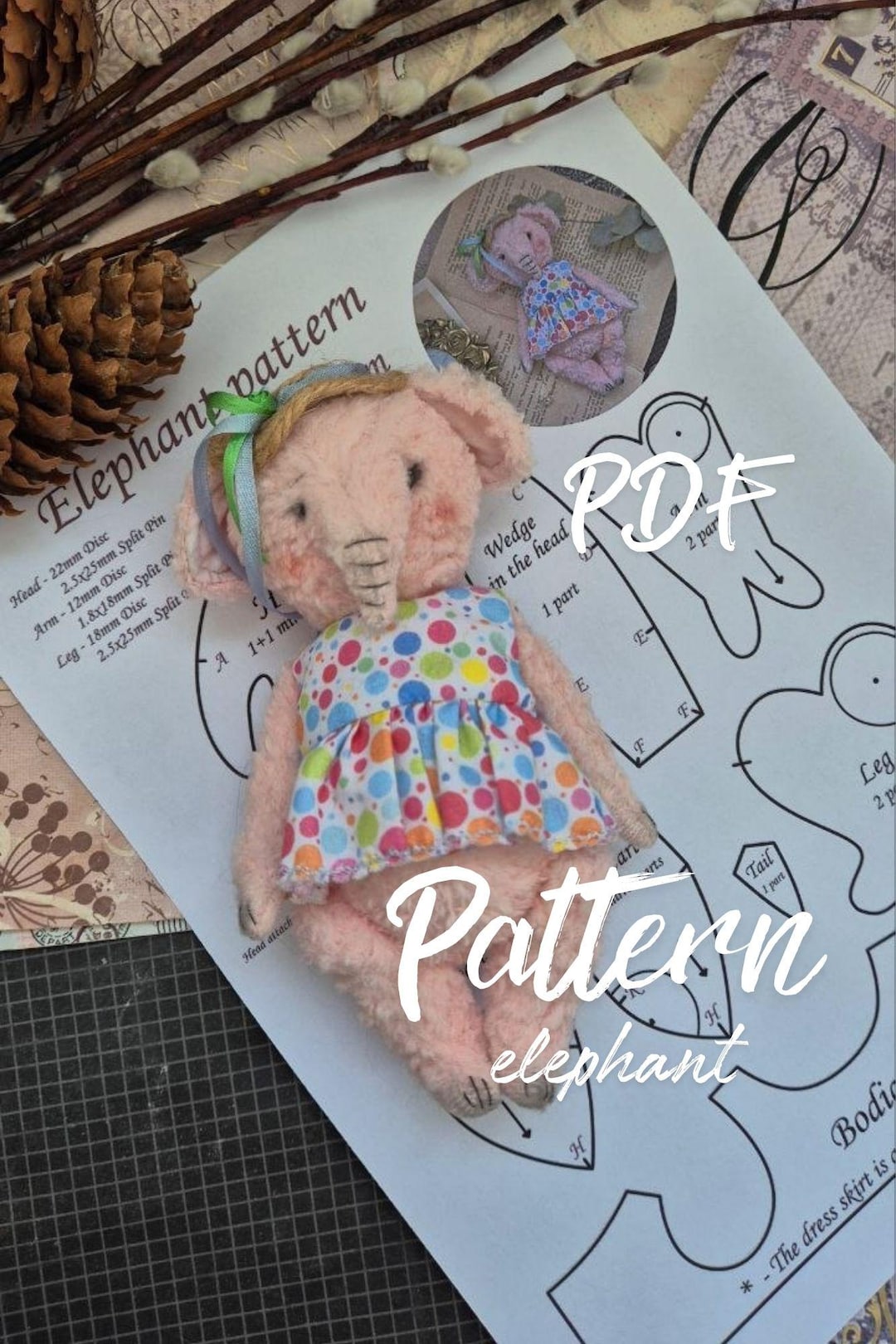 Teddy Elephant Pattern PDF – 16 Cm Stuffed Animal Sewing Pattern ...