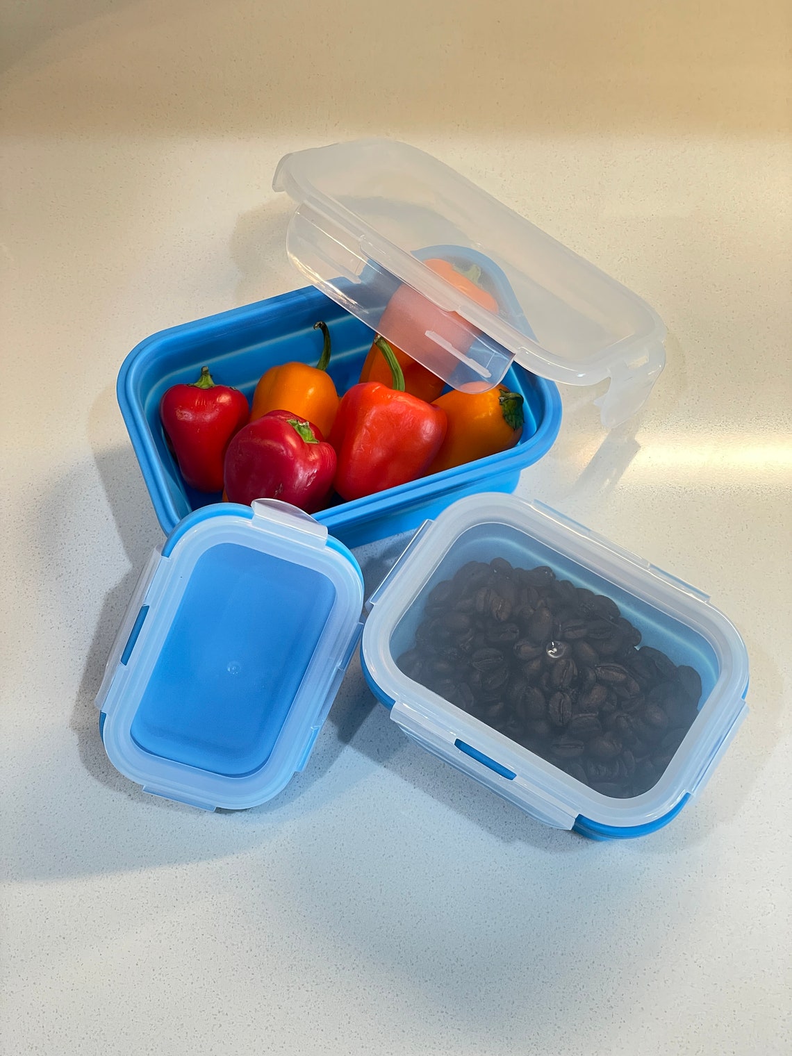 Collapsible Silicone Food Storage Container Combo Pack(3 Units) - Etsy