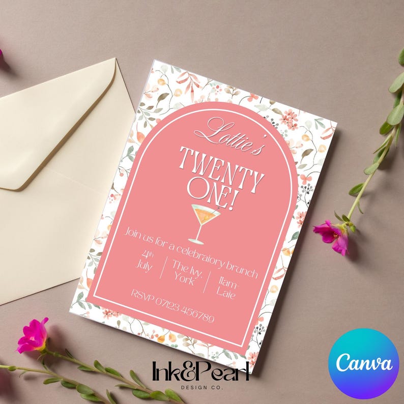 Elegant Floral 21st Birthday Invitation Template (digital Download) - Etsy