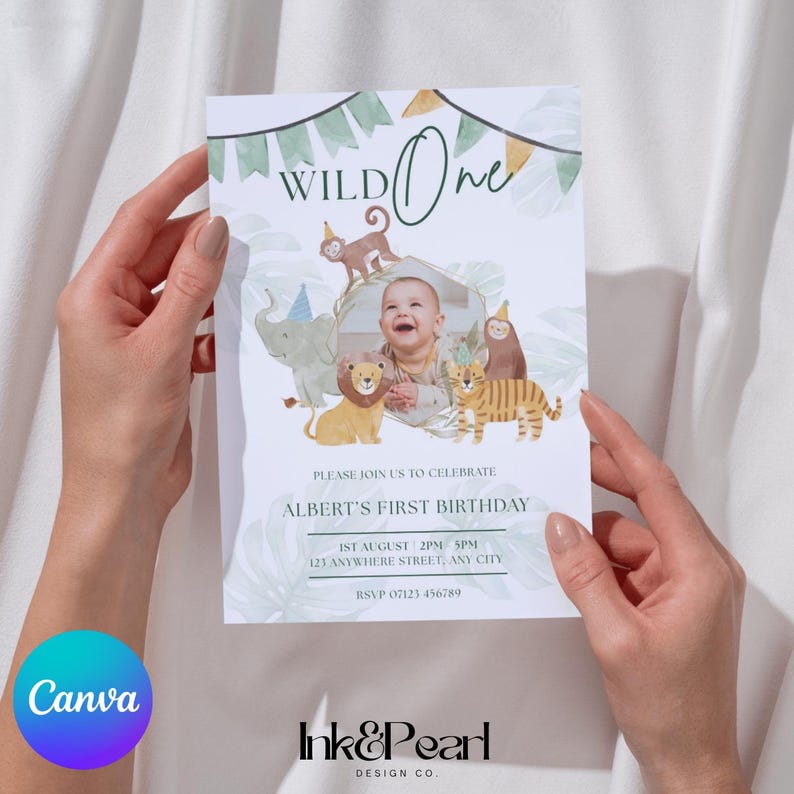 Wild One First Birthday Invitation Template | Safari Jungle Boys Party ...