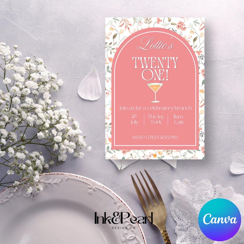 Elegant Floral 21st Birthday Invitation Template (digital Download) - Etsy