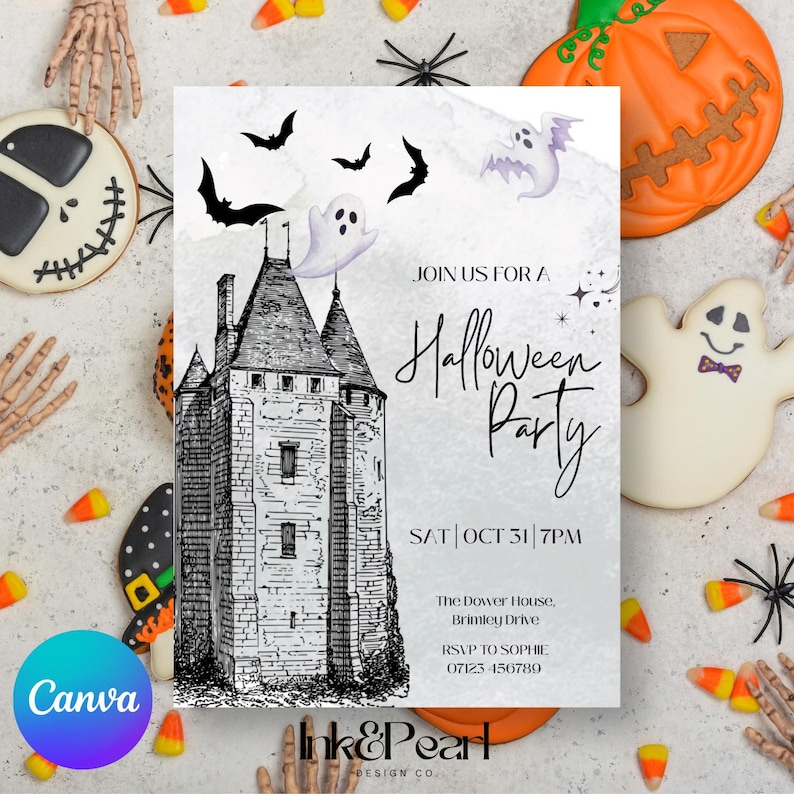 Haunted Castle Halloween Party Invitation | Elegant Ghost Spooky Season ...