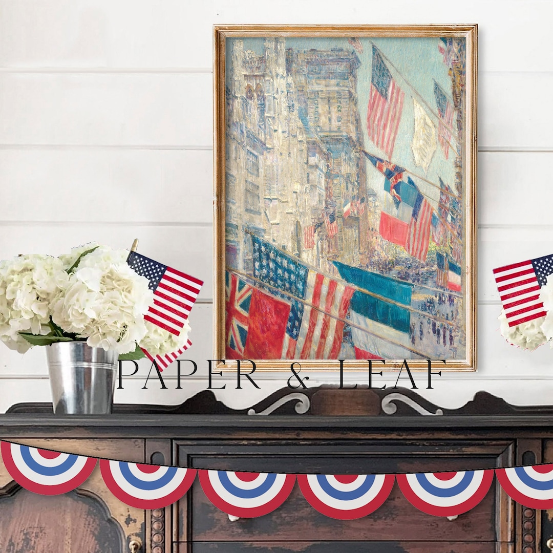 Vintage Fourth of July Art Print | Antique American Flag USA Painting ...