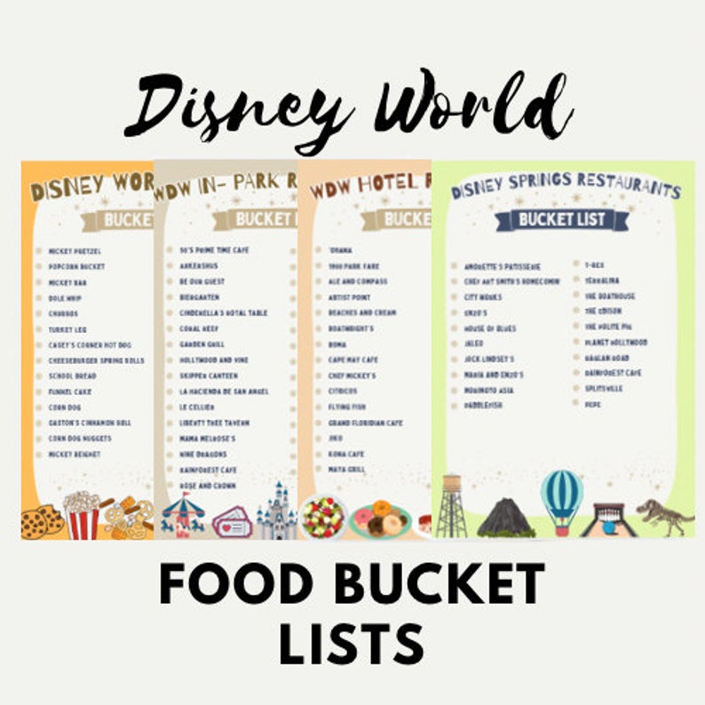 Walt Disney World Food Bucket Lists- 4 Lists - Etsy