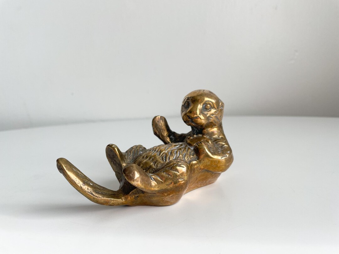 Vintage Brass Otter Figurine, Unique Wildlife Decor, Handcrafted Metal ...