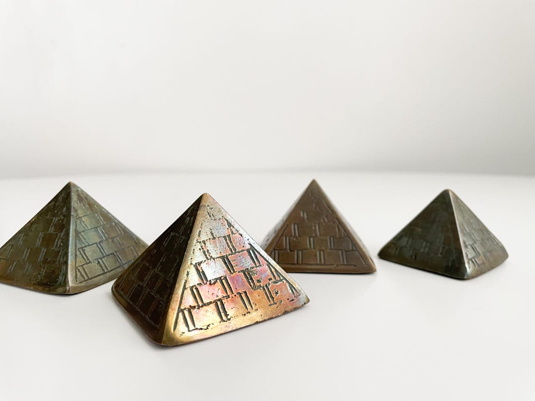 Vintage Brass Pyramid Set, Solid Brass Geometric Desk Decor, Unique ...