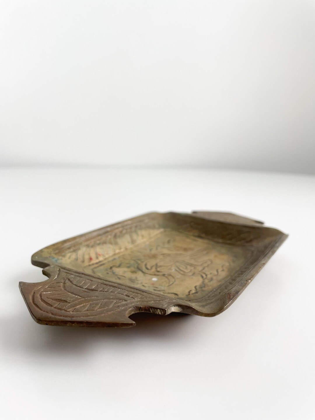 Vintage Brass Rectangle Ashtray, Hand Etched, Middle Eastern Design ...