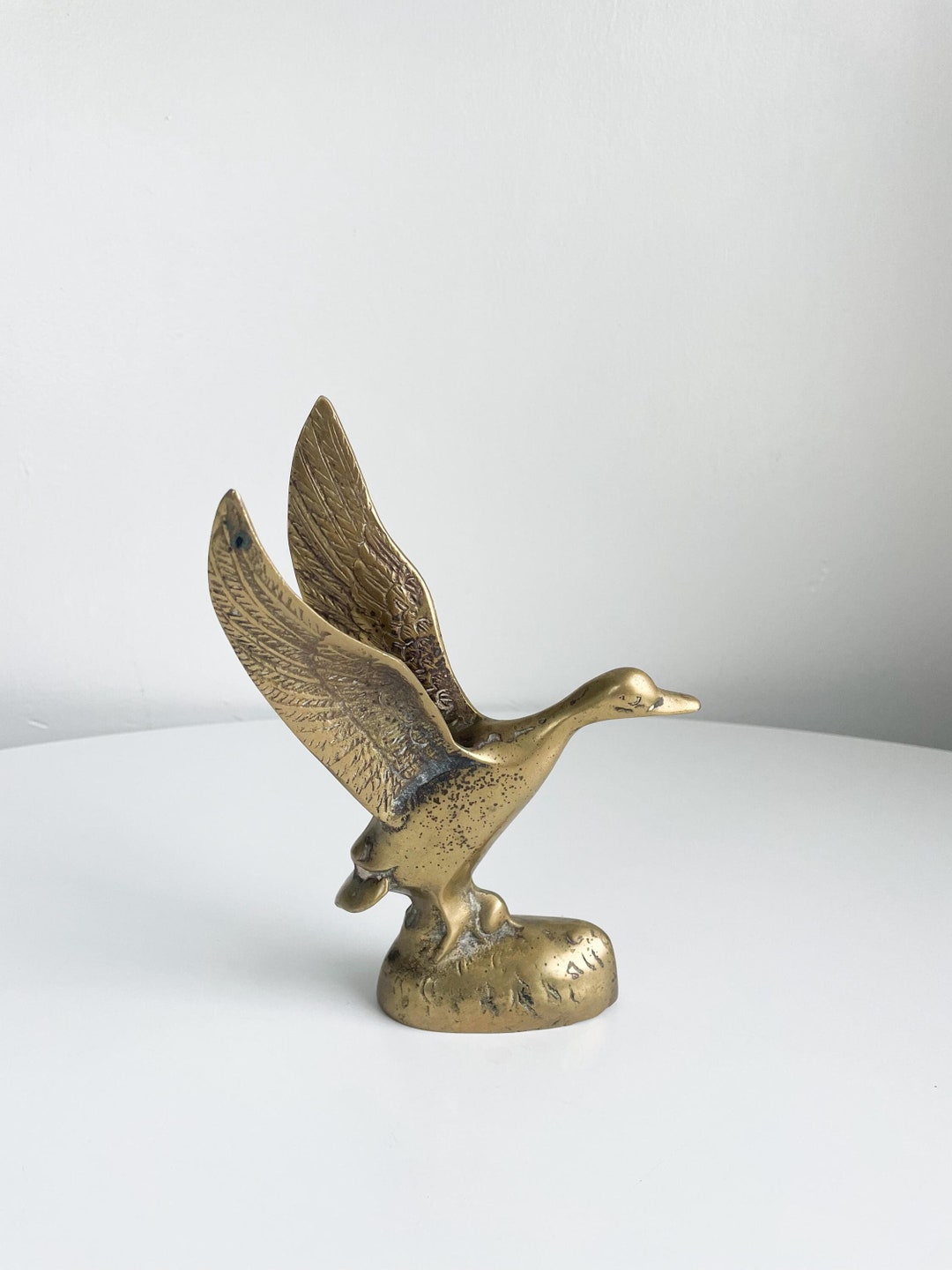 Vintage Brass Goose Figurine Mid-century Flying Bird Sculpture Rustic ...