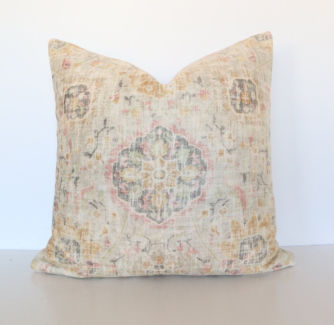 Kaufmann Sariz Tea Pillow Cover Elegant Shades of Charcoal Grey, Pale Grey, Antique Gold, Ivory ...