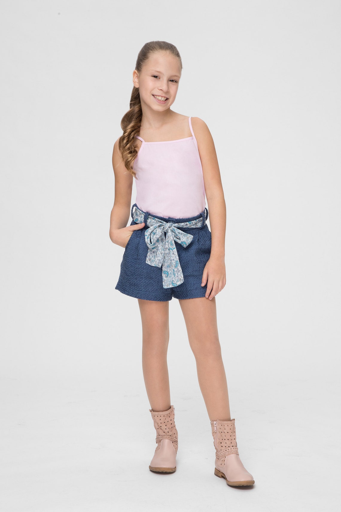 Blue shorts for girls 4-12 years old. Spring shorts summer | Etsy