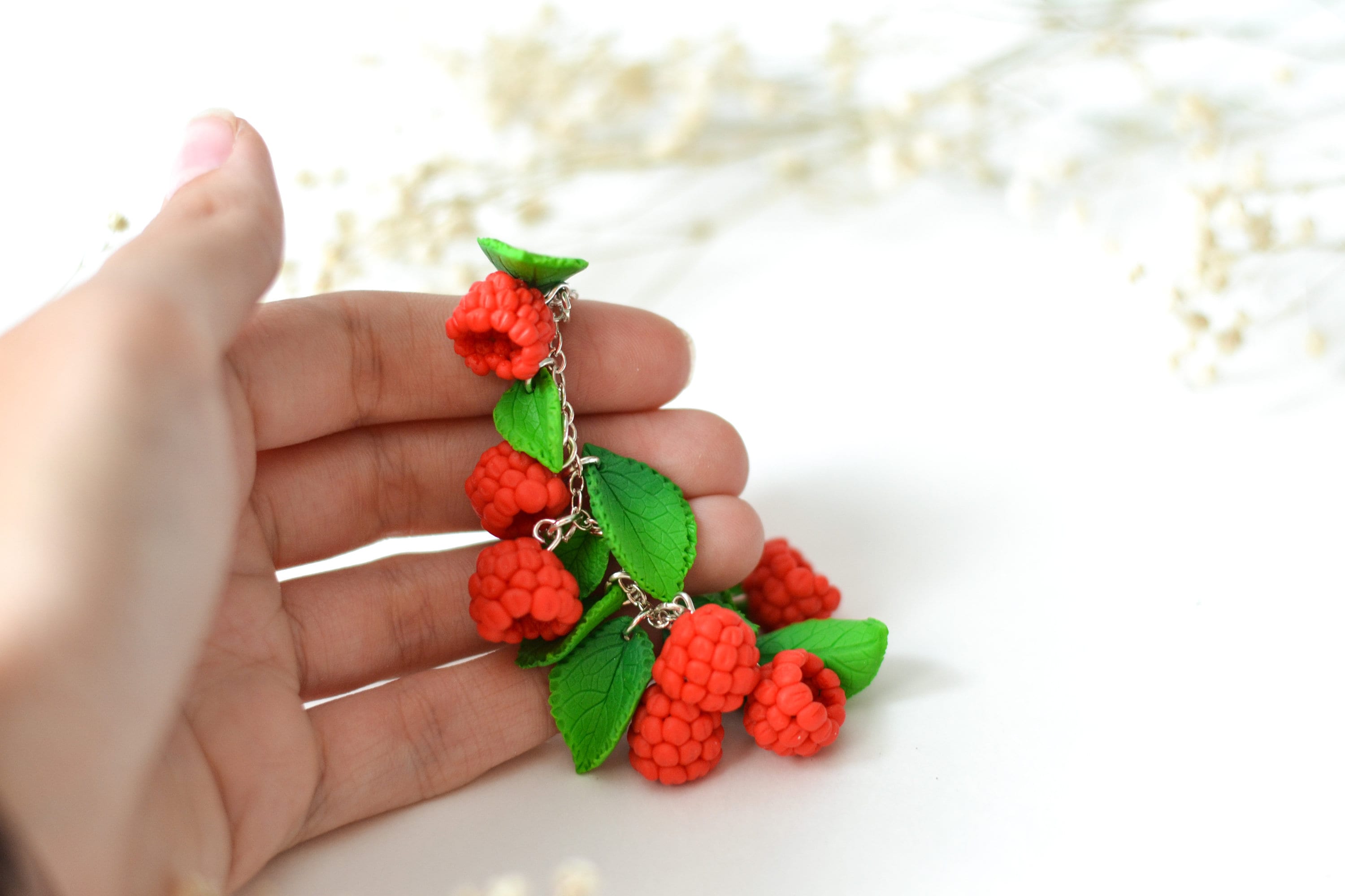 Raspberry Bracelet, Berries Jewelry Summer, Clay Berry Jewelry, Red ...
