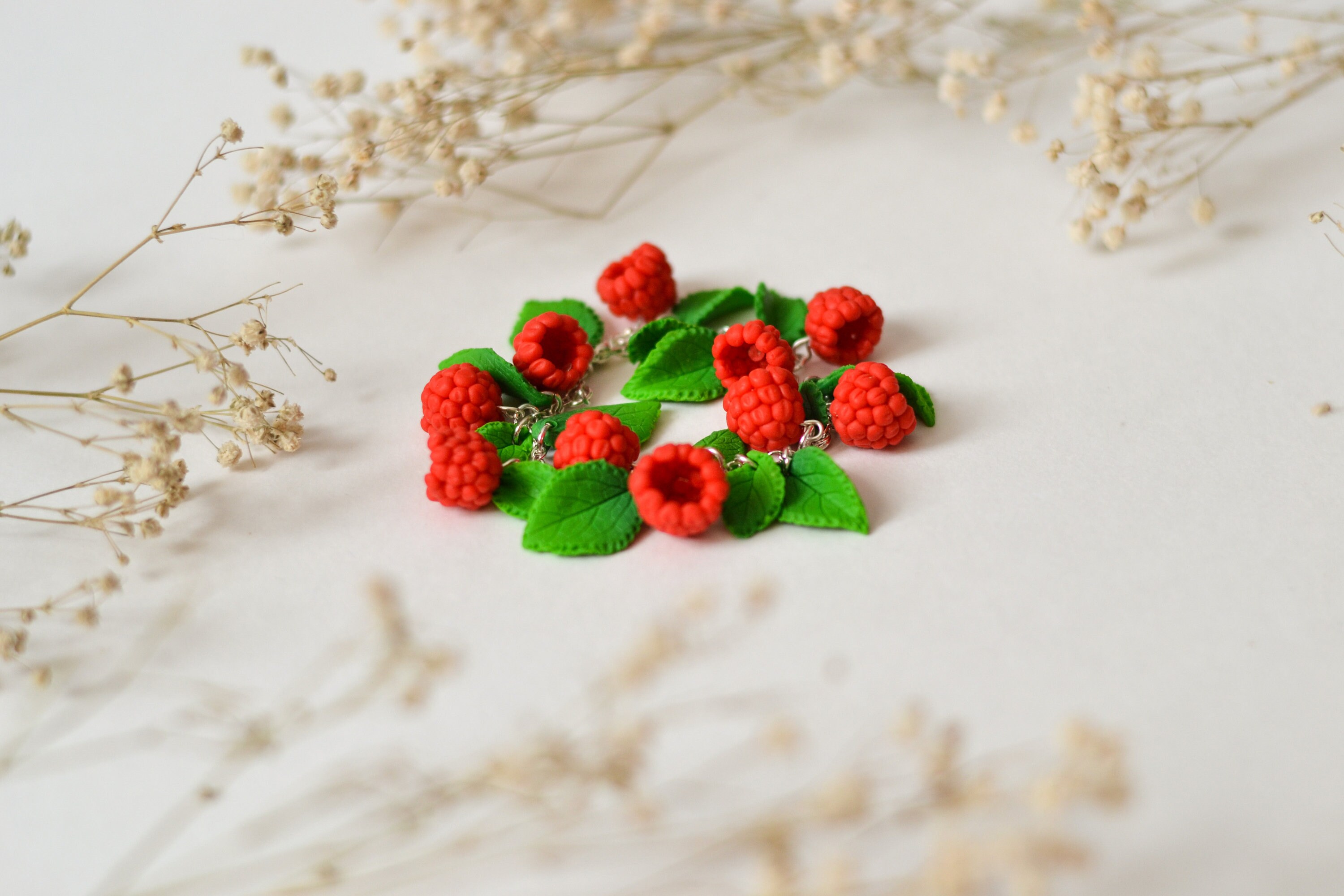 Raspberry Bracelet, Berries Jewelry Summer, Clay Berry Jewelry, Red ...