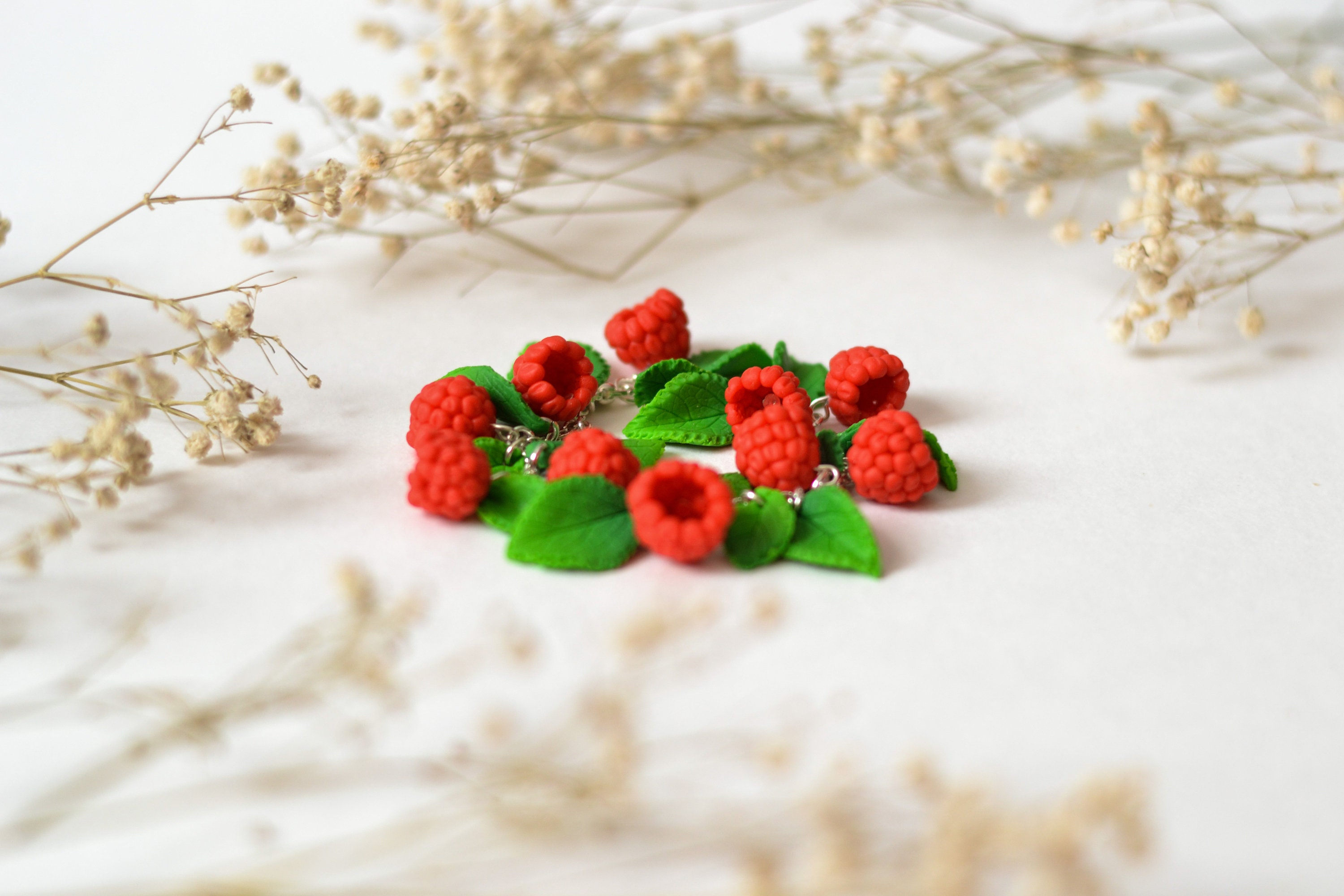 Raspberry Bracelet, Berries Jewelry Summer, Clay Berry Jewelry, Red ...