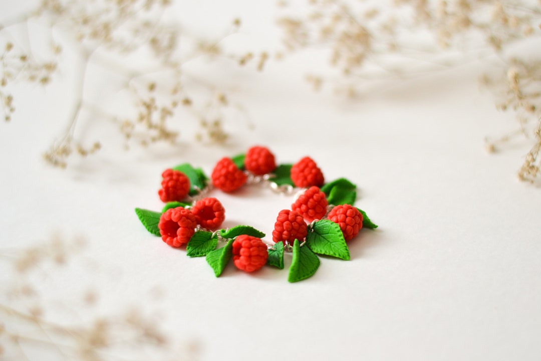 Raspberry Bracelet, Berries Jewelry Summer, Clay Berry Jewelry, Red ...