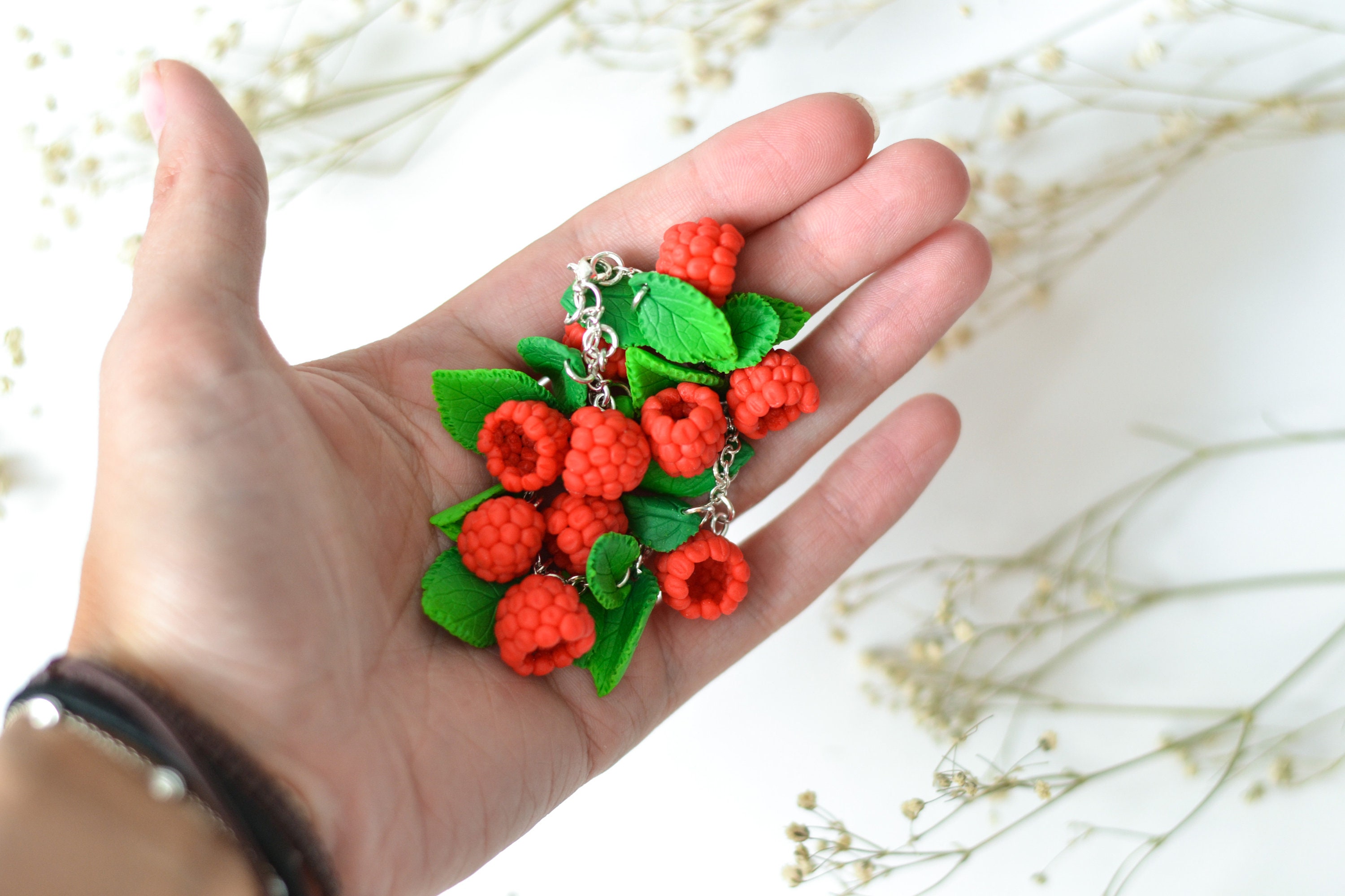Raspberry Bracelet, Berries Jewelry Summer, Clay Berry Jewelry, Red ...