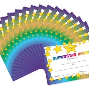 Superstar Award Certificates 16 X A6 Cards Schools - Etsy Hong Kong