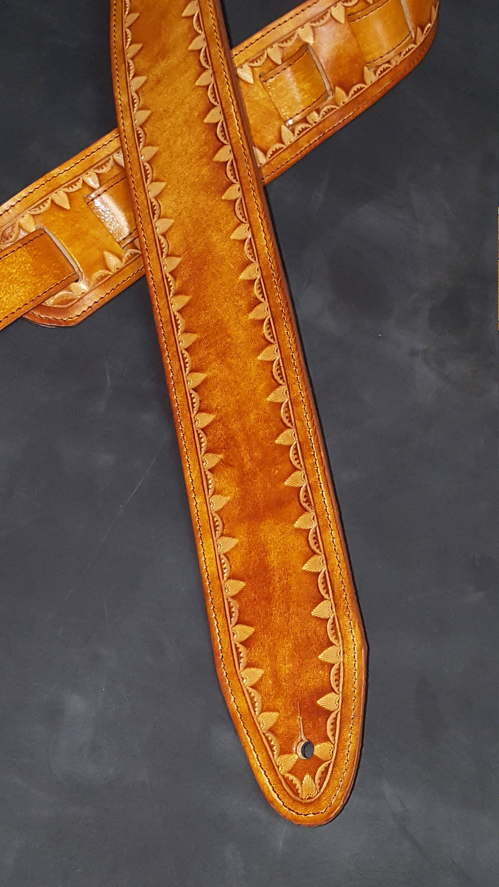 Leather Guitar Strap "borders" Hand Made Hand Tooled and Dyed Saddle ...