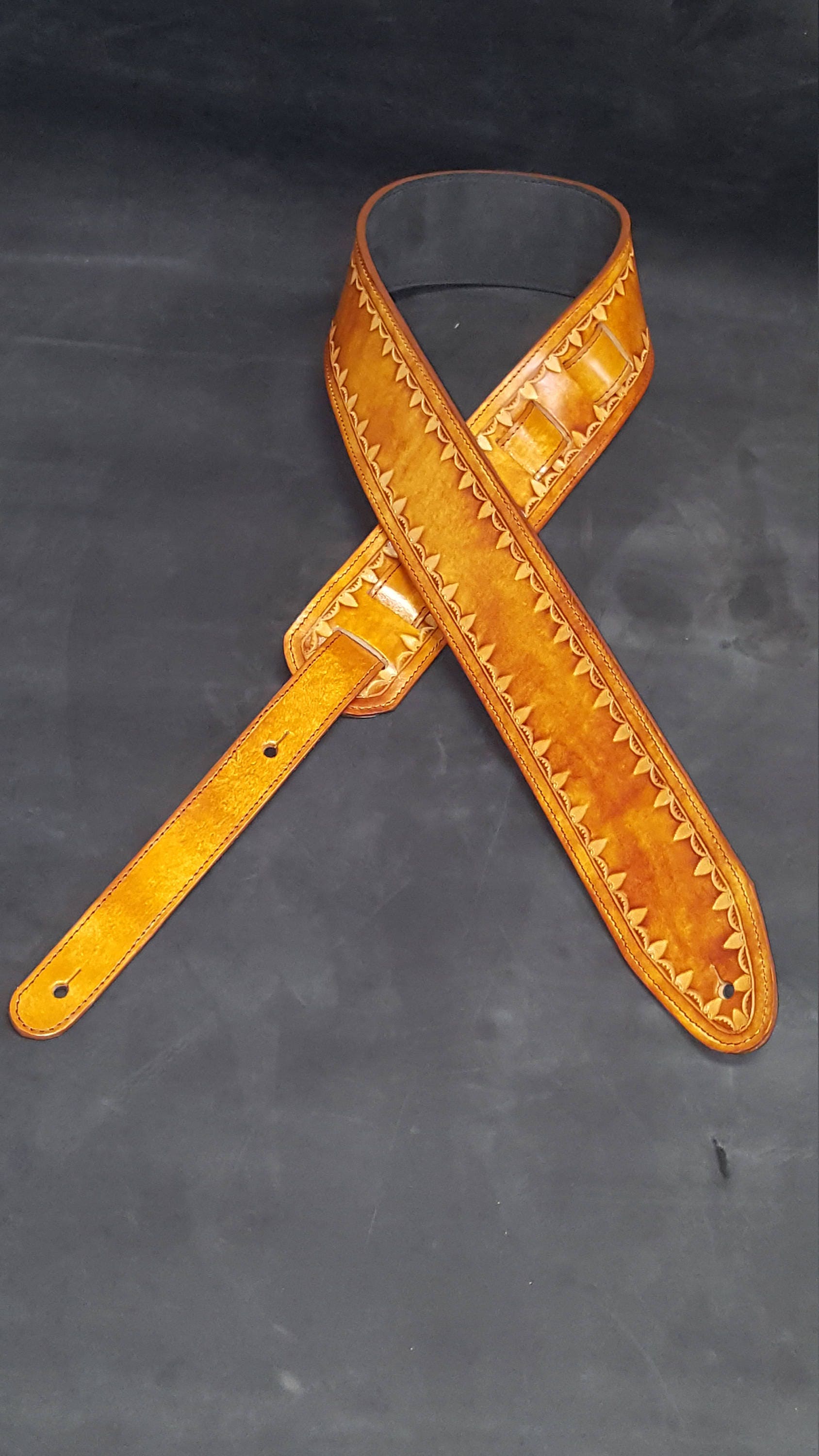 Leather Guitar Strap "borders" Hand Made Hand Tooled and Dyed Saddle ...