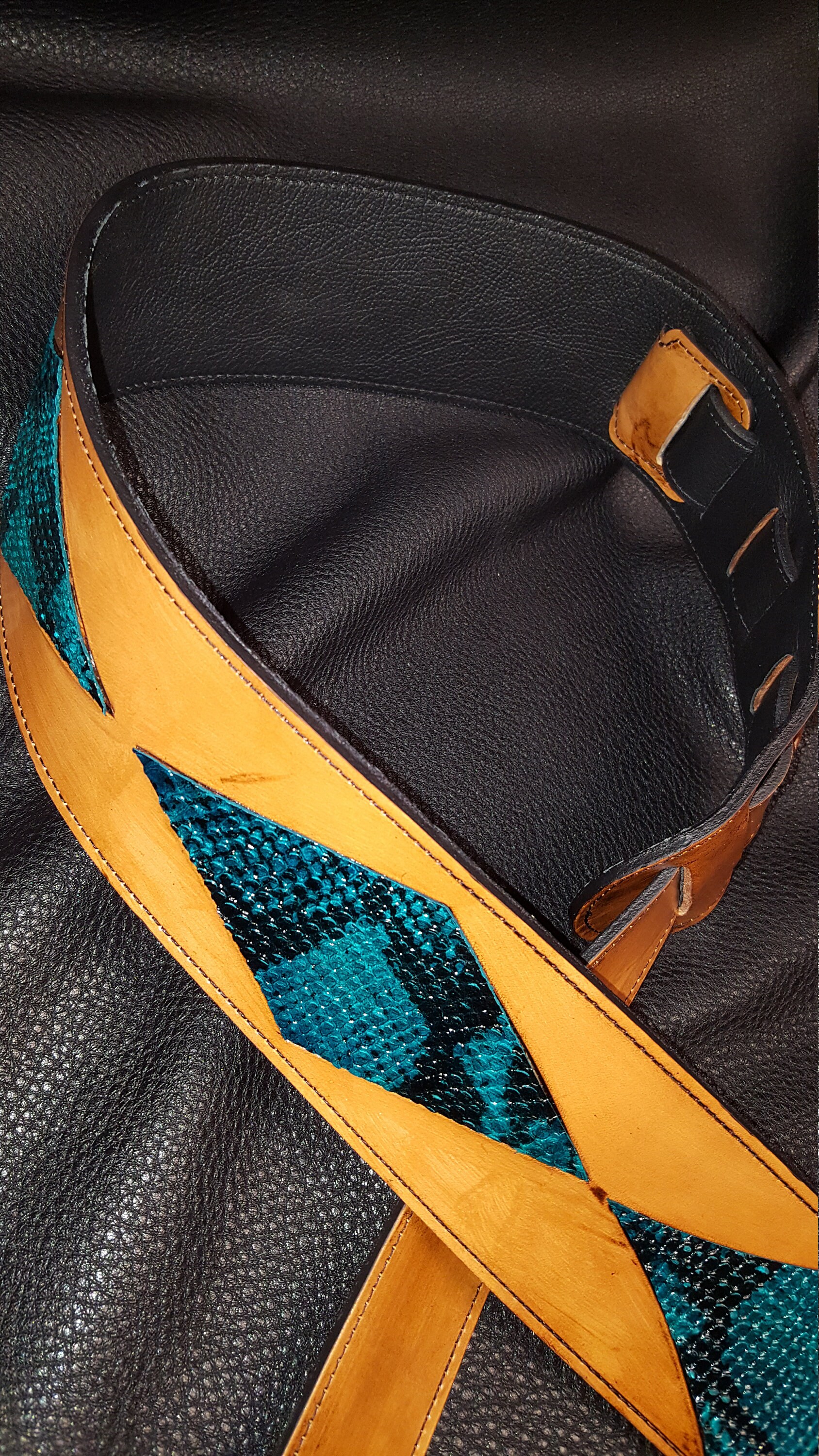 Leather Guitar Strap Snake Skin "patches" Hand Made Hand Tooled and ...