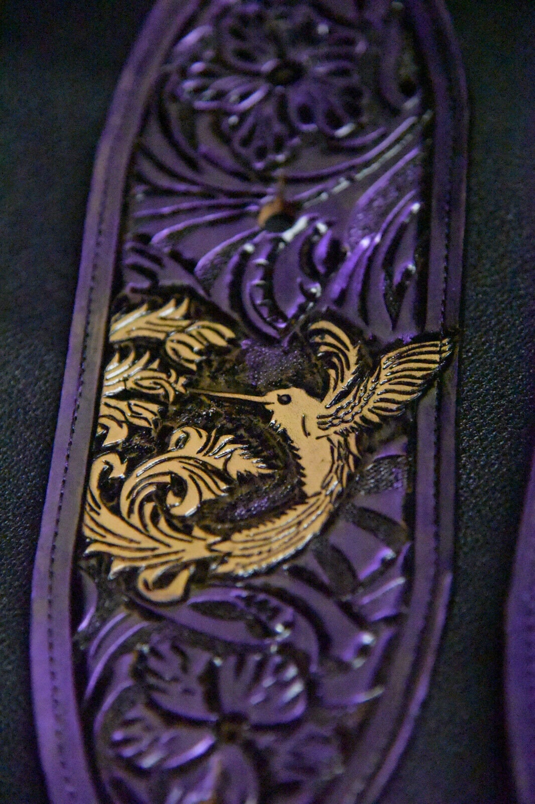 Leather Guitar Strap Hummingbird floral Riffs Antiqued - Etsy Canada
