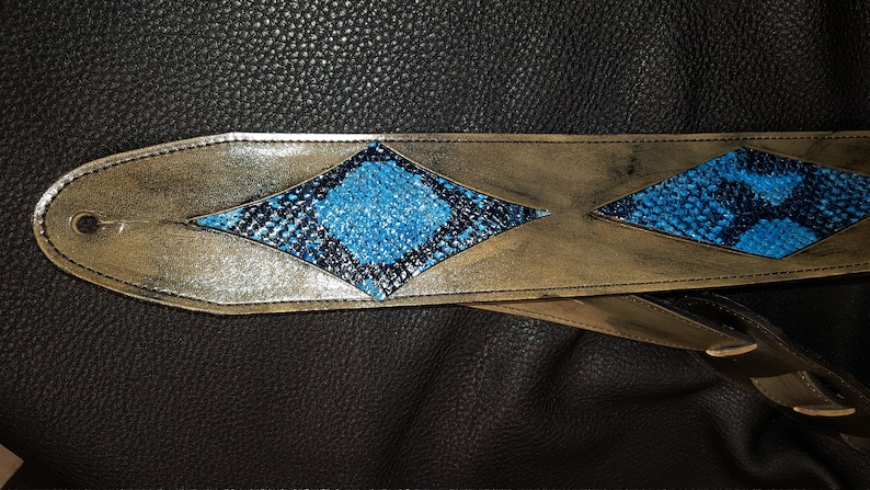 Leather Guitar Strap Snake Skin "patches" Hand Made Hand Tooled and ...