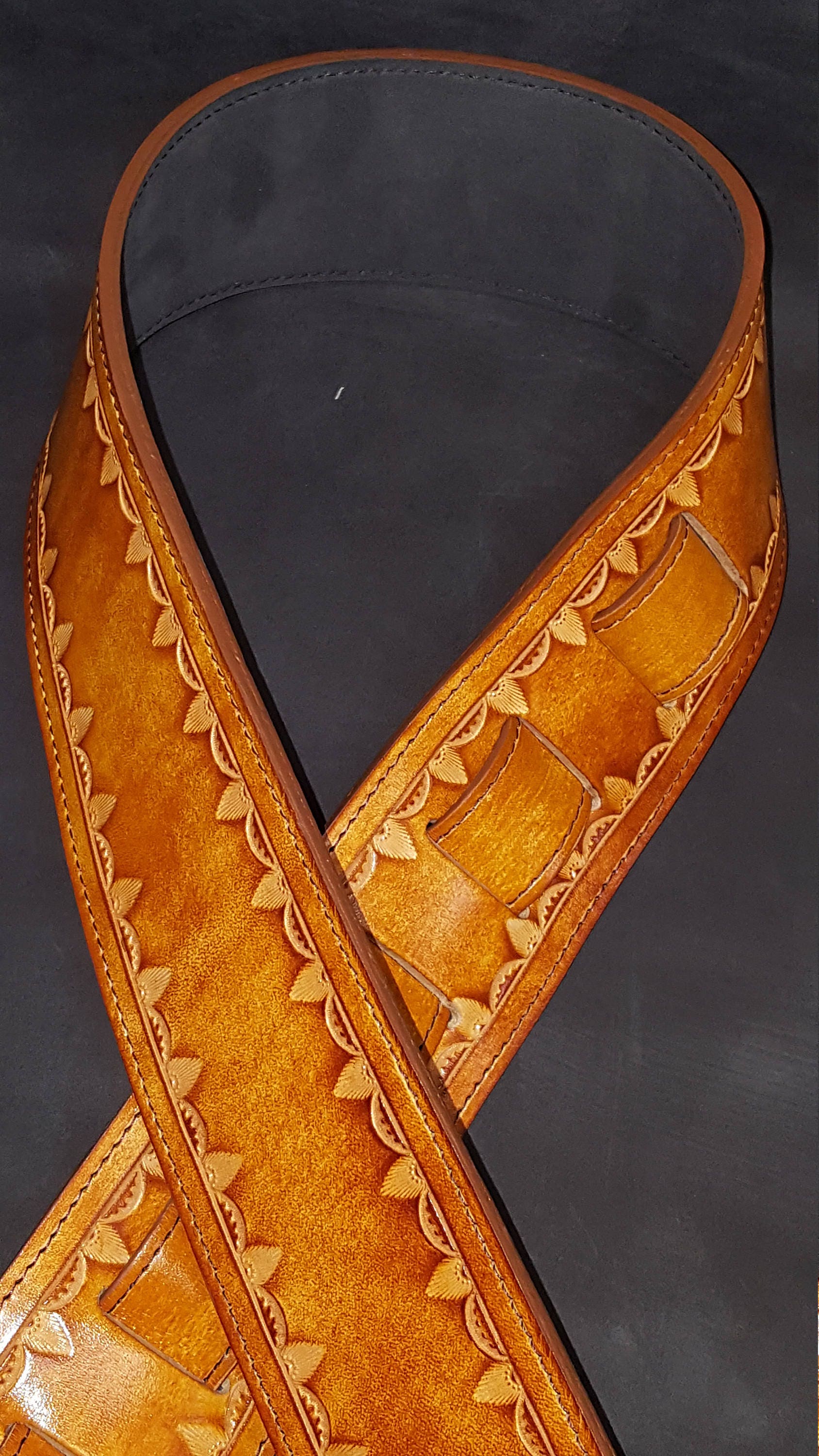 Leather Guitar Strap "borders" Hand Made Hand Tooled and Dyed Saddle ...