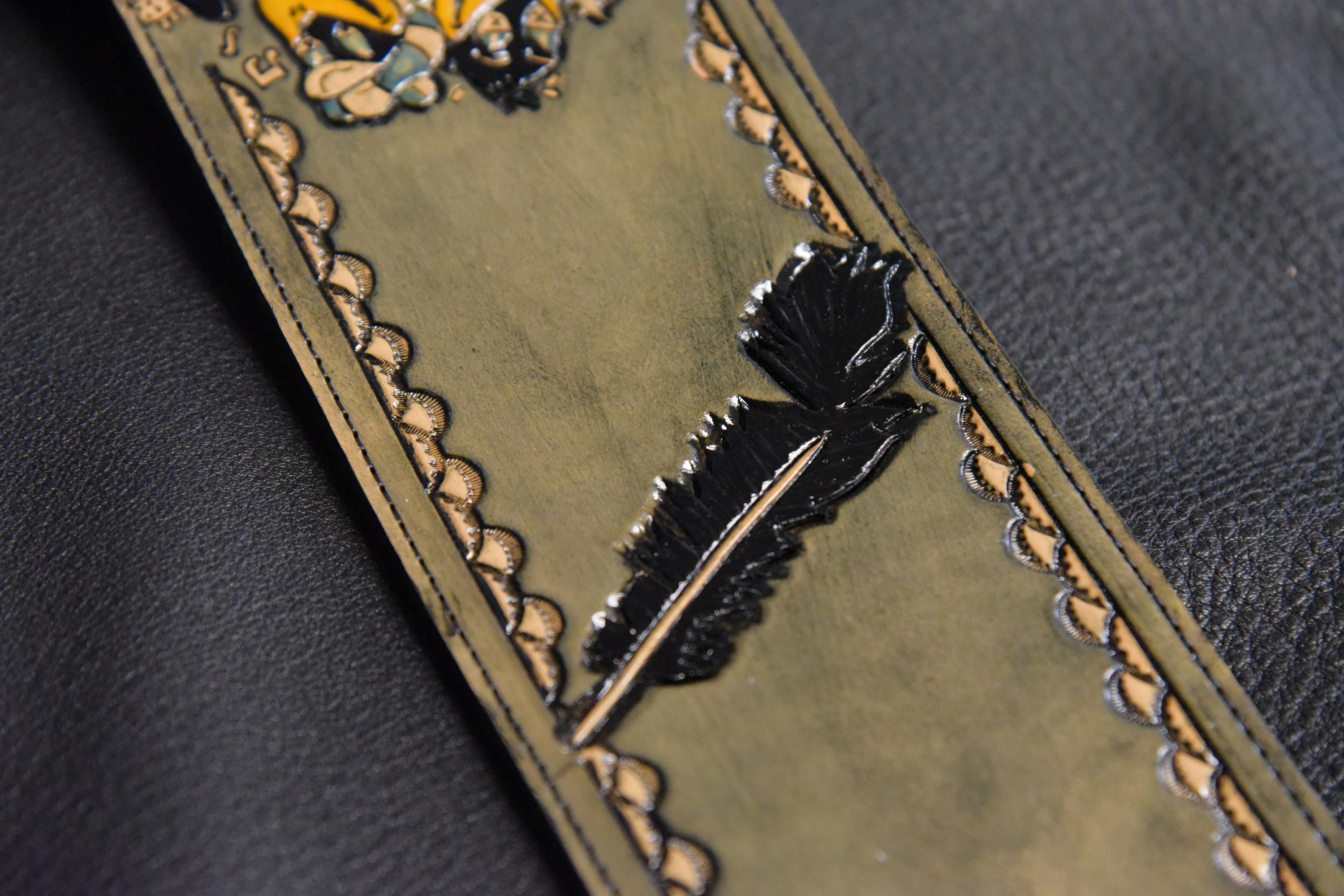 Leather Guitar Strap " Black Crows" 3.5" SB Custom Strap You Pick Your ...