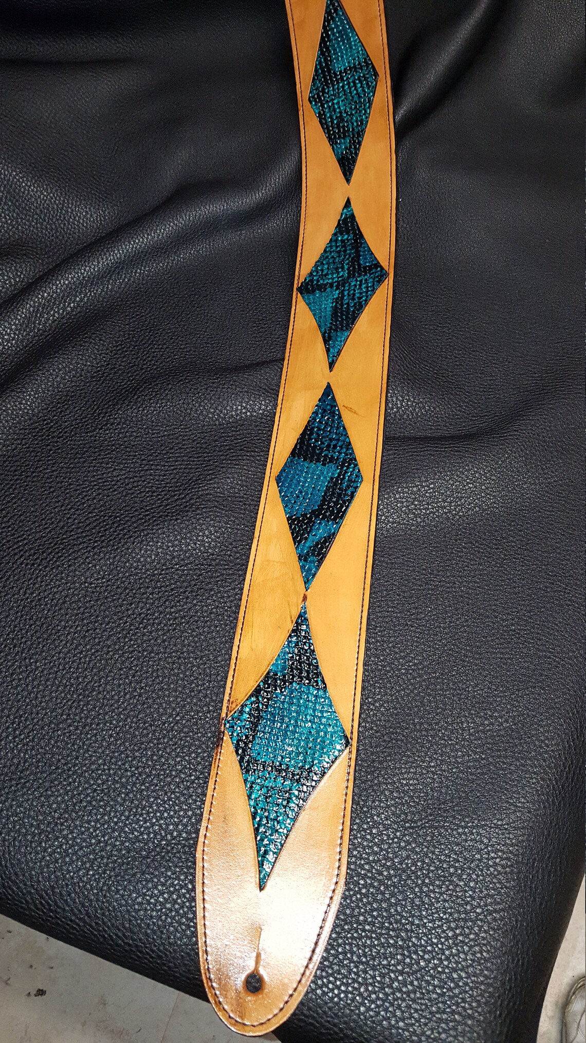 Leather Guitar Strap Snake Skin "patches" Hand Made Hand Tooled and ...