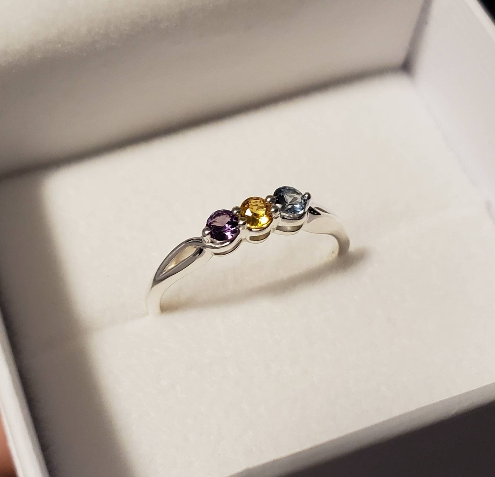 3 Stone Mothers Ring. Mothers Ring. Birthstone Ring. - Etsy