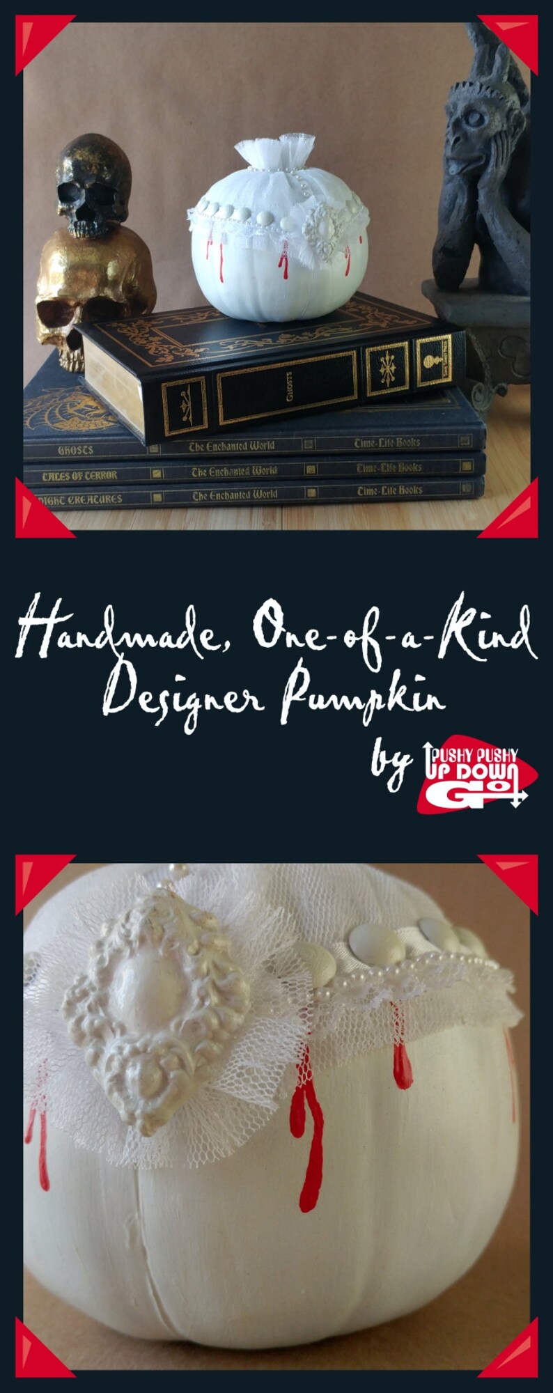 White Gothic Victorian Pumpkin Halloween Decoration, Handmade Designer ...