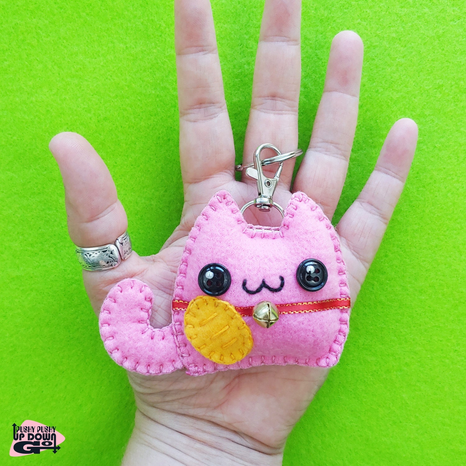 Kawaii Pink Maneki Neko Cat Plush Keychain & Bag Charm - Etsy