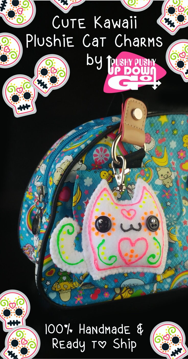 Kawaii Sugar Skull Cat Plush Keychain & Food Bag Charm Kawaii | Etsy