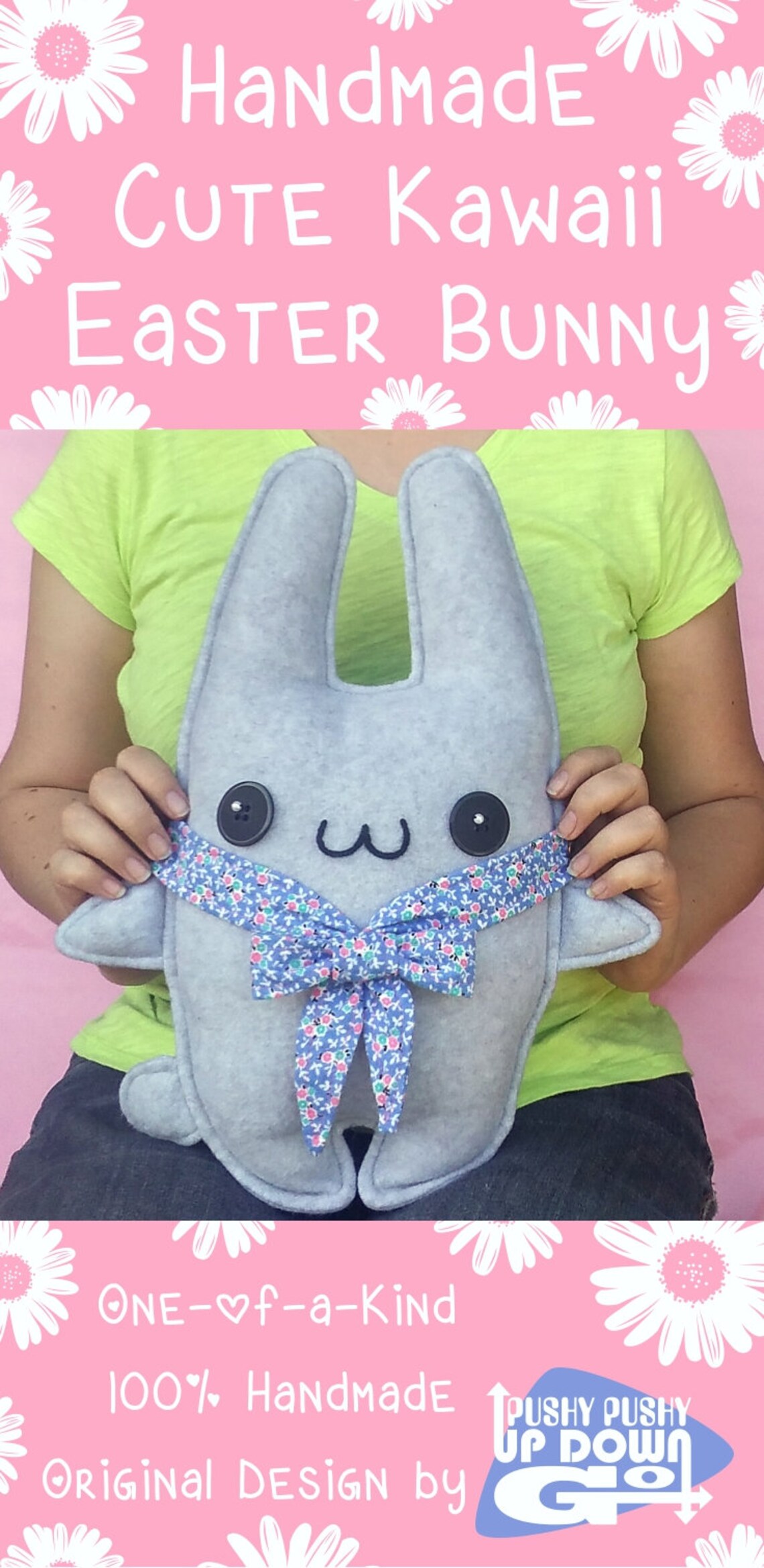 Cute Kawaii Gray Easter Bunny Rabbit Plushie With Bow Scarf - Etsy