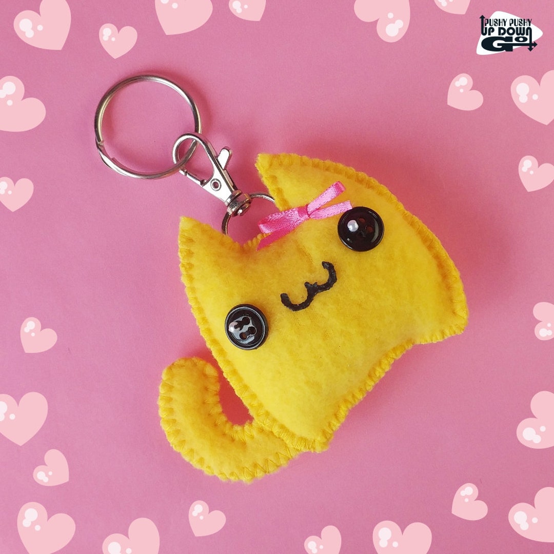 Cute Kawaii Pink Bow Yellow Cat Plush Keychain & Bag Charm, Cute Kawaii ...