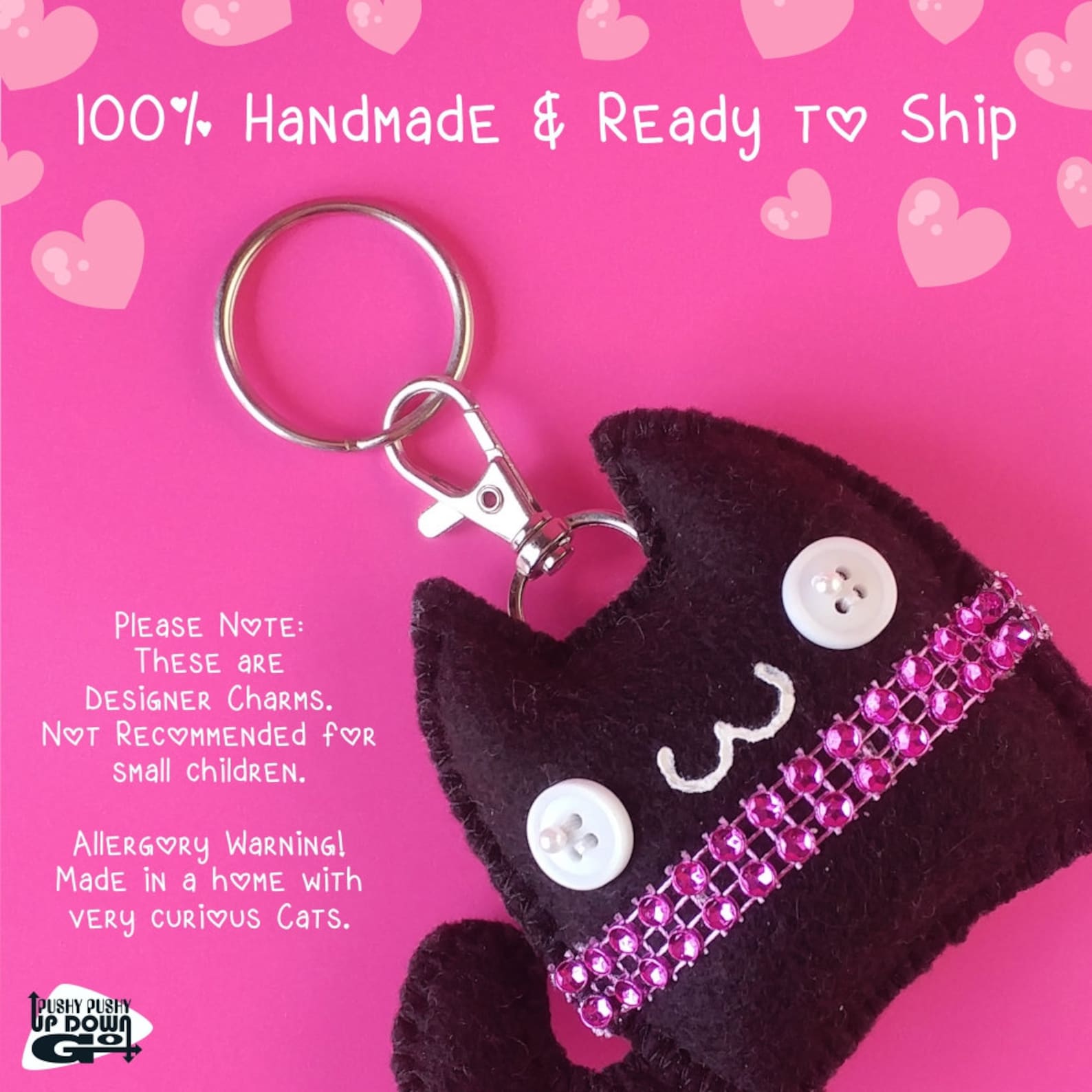 Cute Kawaii Pink Rhinestone Black Cat Plush Keychain & Bag - Etsy