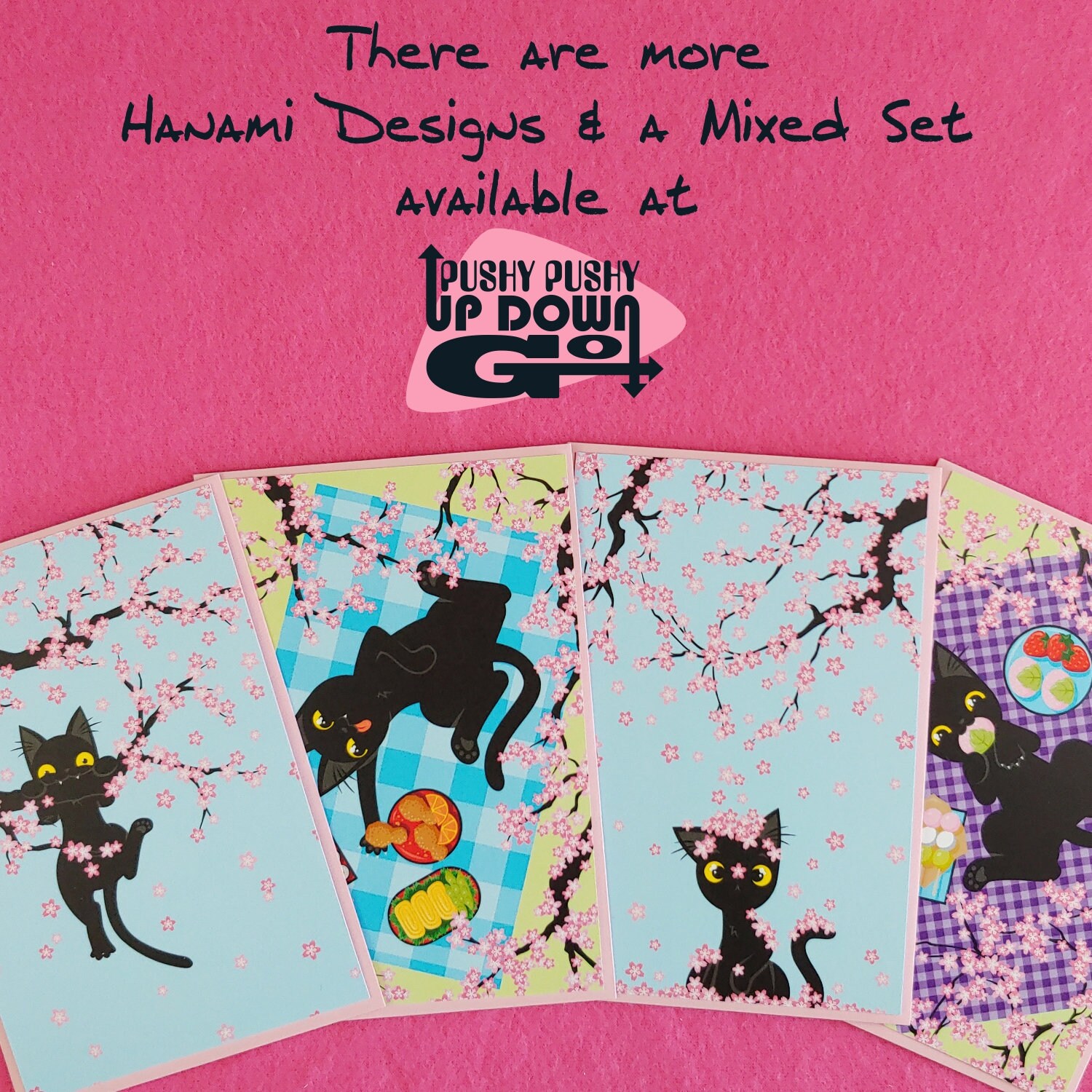 Hanami-inspired Funny Black Cat Spring Picnic Postcards set | Etsy