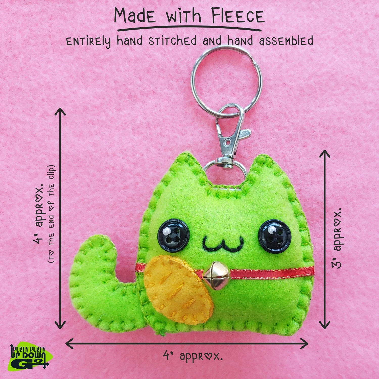 Kawaii Green Maneki Neko Cat Plush Keychain & Bag Charm - 3" Tall X 4 ...