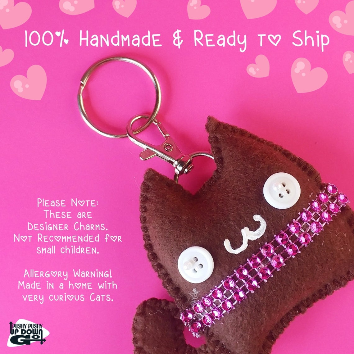 Cute Kawaii Pink Rhinestone Brown Cat Plush Keychain & Bag | Etsy